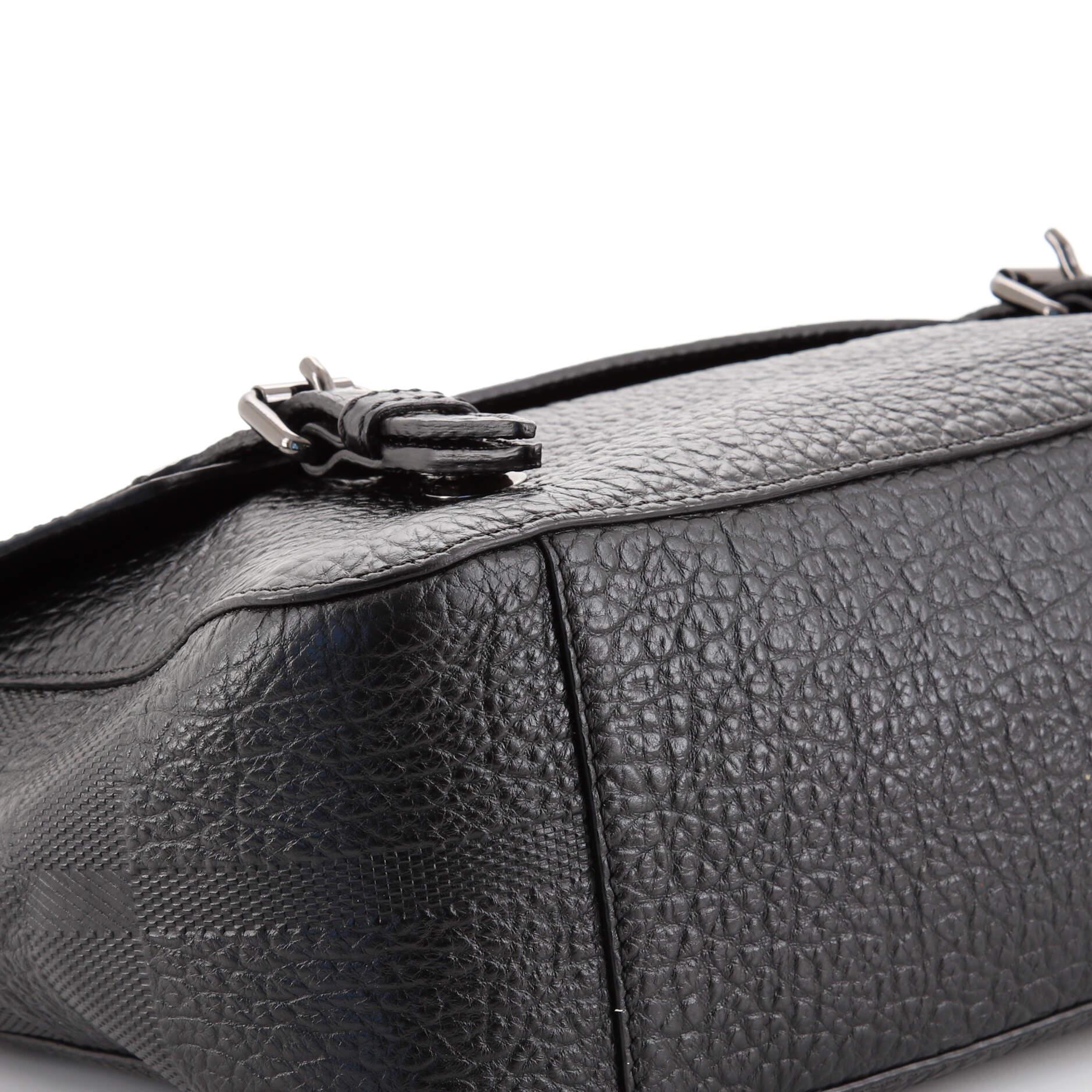 Burberry Double Buckle Messenger Bag Check Embossed Leather Medium at ...