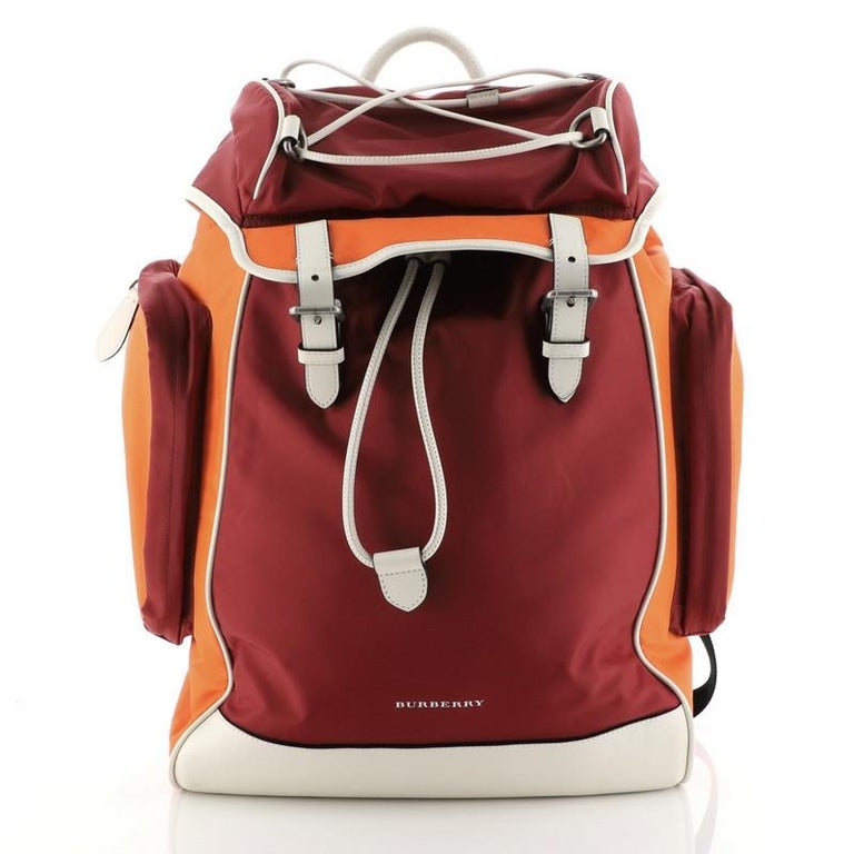 Burberry Double Pocket Drawstring Backpack Nylon with Leather Medium at ...