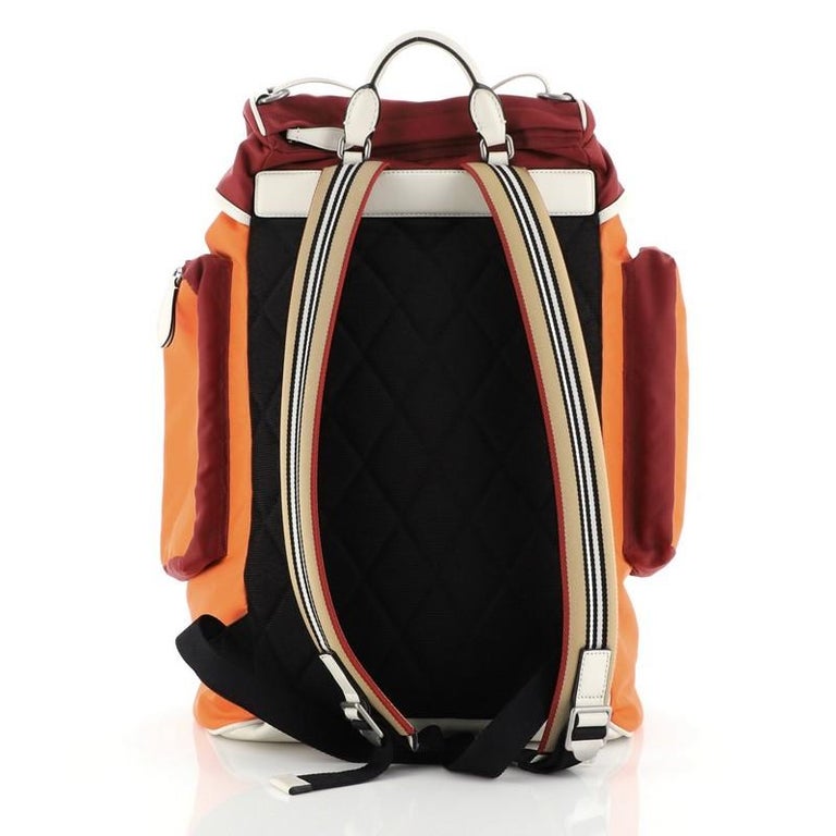 Burberry Double Pocket Drawstring Backpack Nylon with Leather Medium at ...