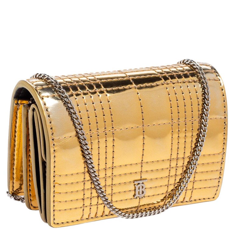 Burberry Gold Jessie Quilted Mirror Leather Flap Compact Wallet on ...