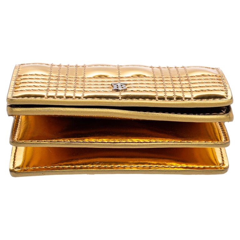 Burberry Gold Jessie Quilted Mirror Leather Flap Compact Wallet on ...