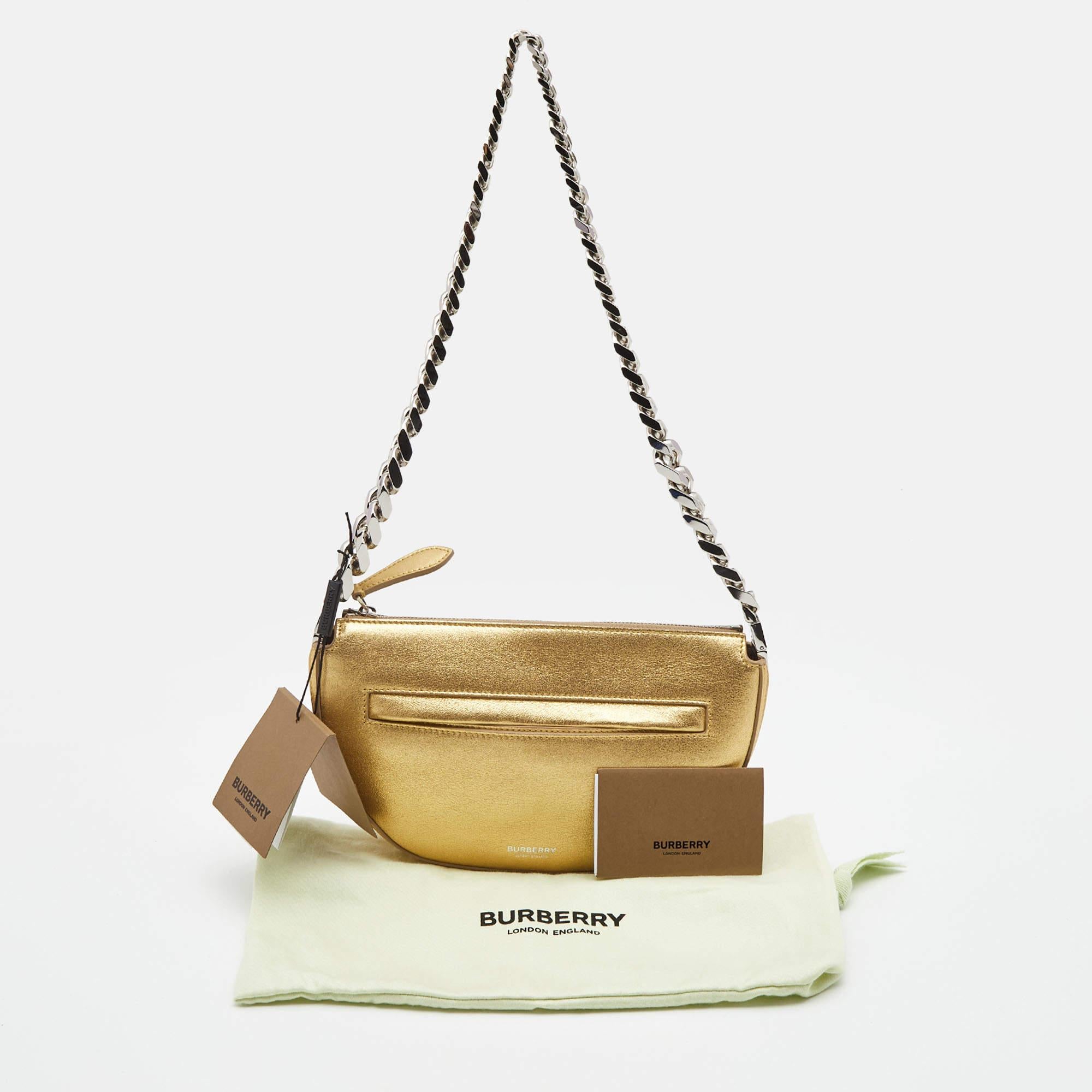 Burberry Gold Leather Mini Olympia Zip Chain Bag For Sale at 1stDibs