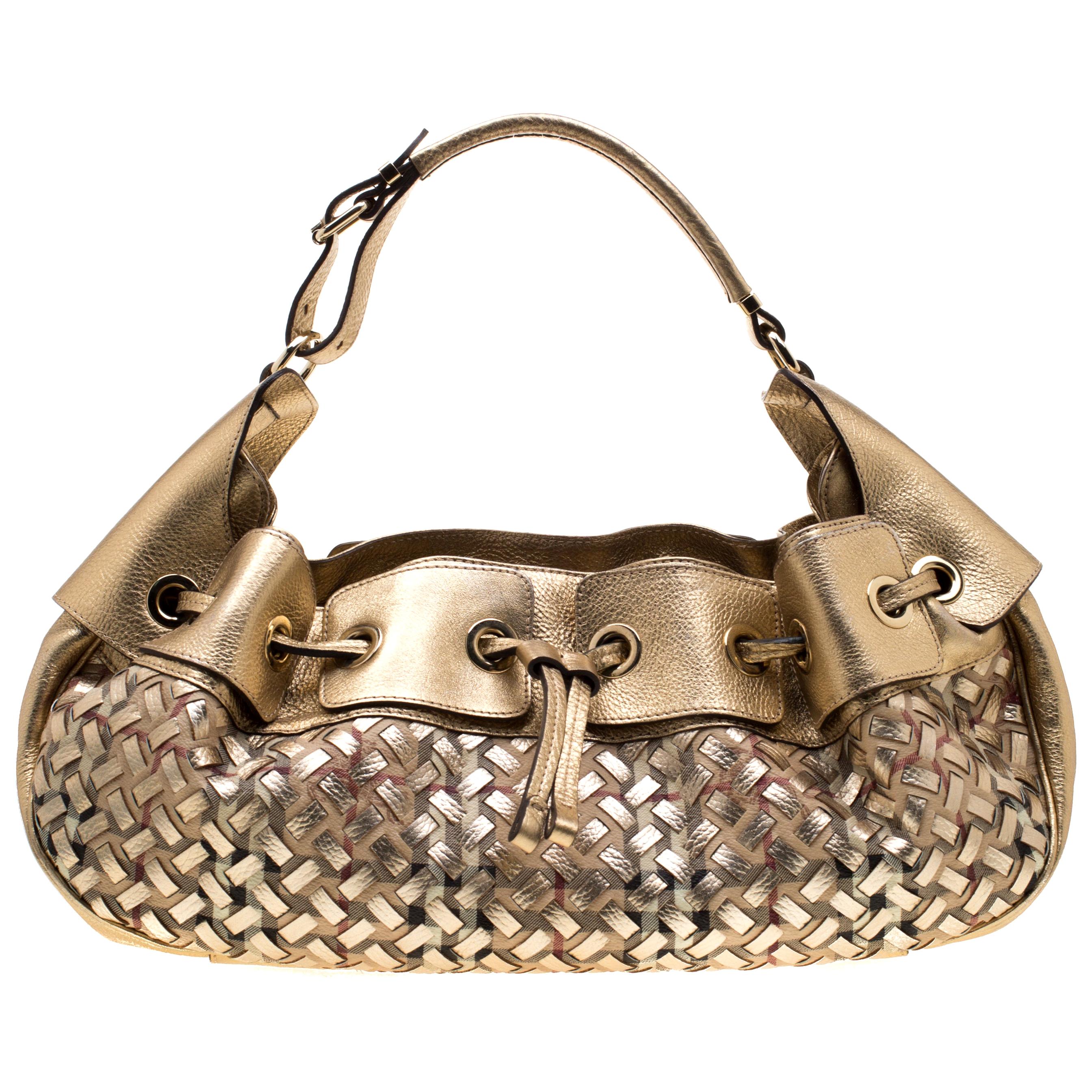Burberry Gold Metallic Super Nova Check PVC and Leather Mini Warrior ...