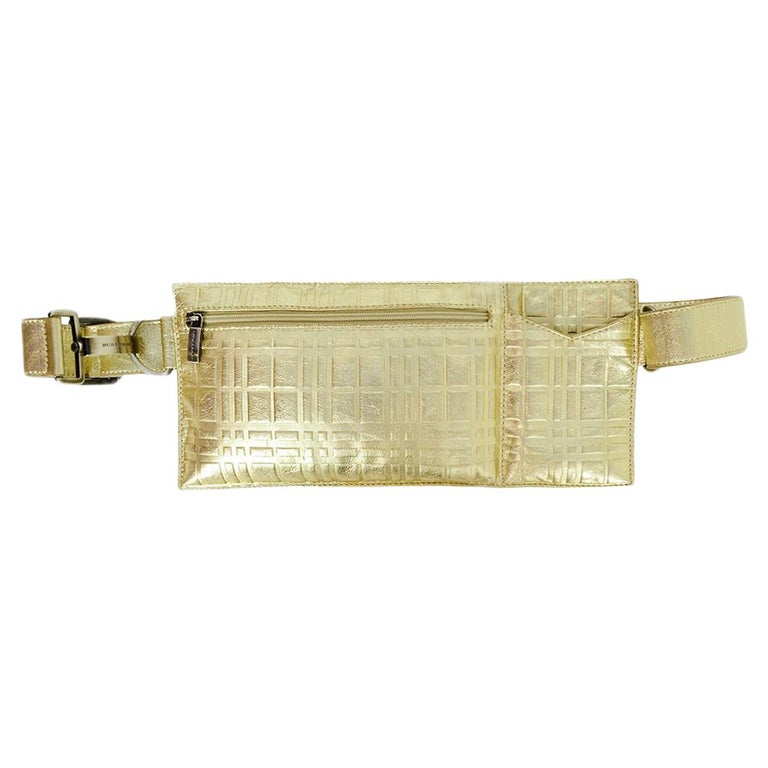 Burberry Gold Plaid Embossed Leather Waist Pouch/Belt Bag For Sale at ...