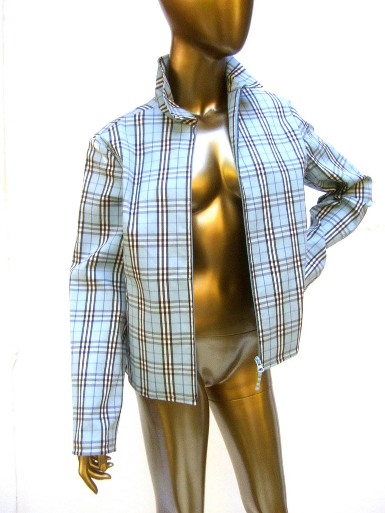 Burberry Golf Blue Nova Plaid Zippered Women's Cotton Sports Jacket ...