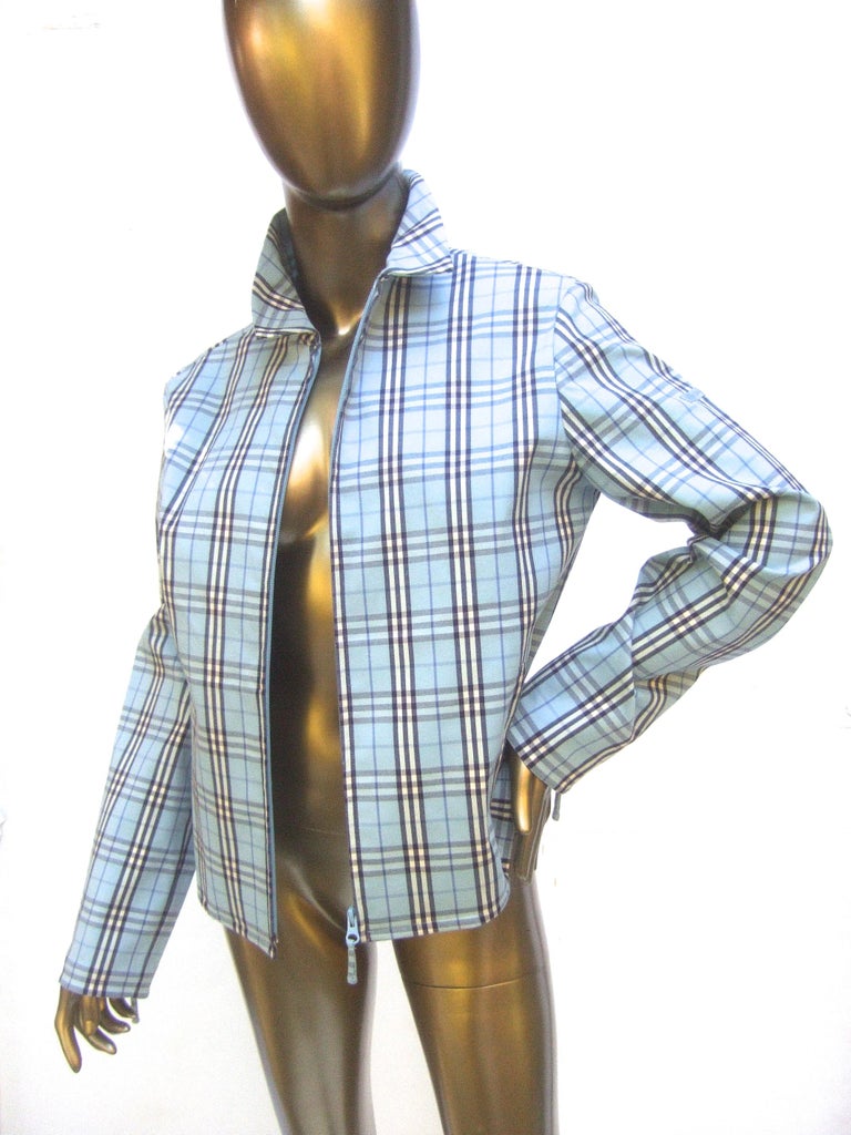 Burberry Golf Blue Nova Plaid Zippered Women's Cotton Sports Jacket ...