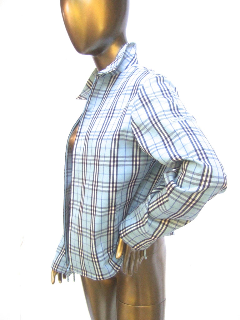 Burberry Golf Blue Nova Plaid Zippered Women's Cotton Sports Jacket ...