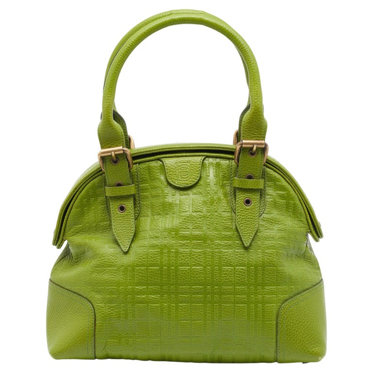 Burberry Green Embossed Leather Satchel For Sale at 1stDibs