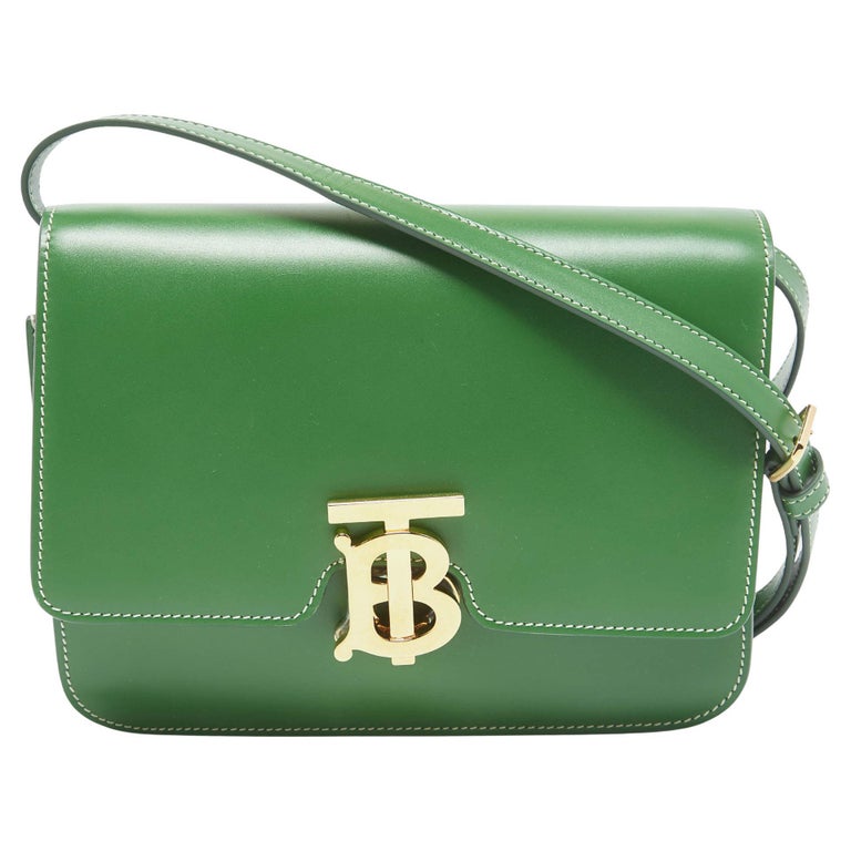 Burberry Green Leather Small TB Handbag For Sale at 1stDibs