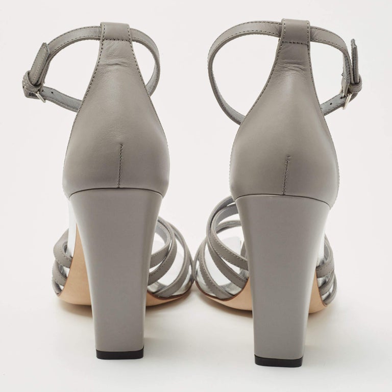 Burberry Grey Leather Hove Heel Ankle Strap Sandals Size 39 For Sale at ...