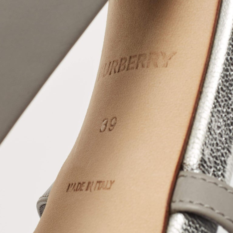 Burberry Grey Leather Hove Heel Ankle Strap Sandals Size 39 For Sale at ...