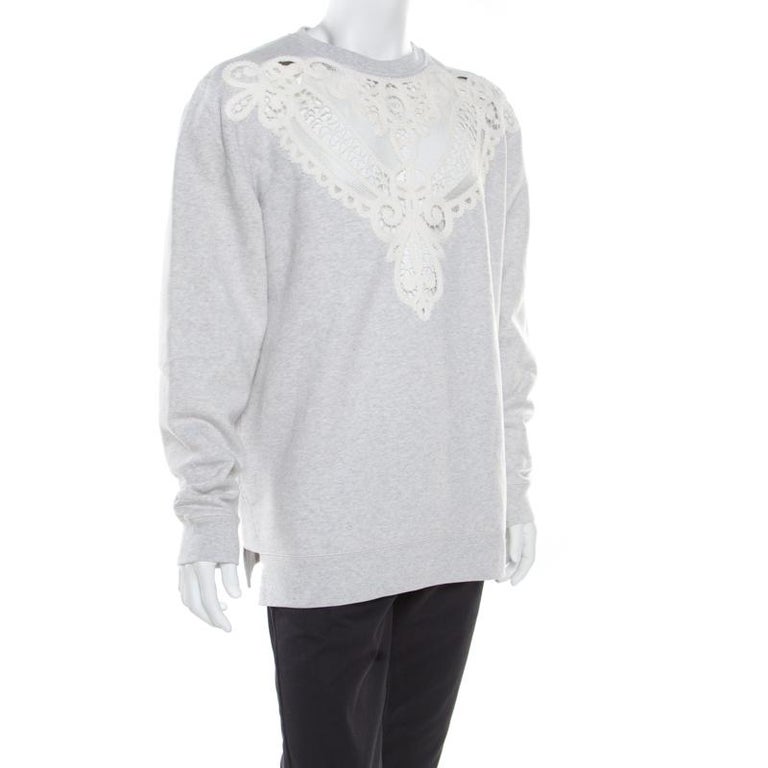 Burberry Grey Melange Cutout Lace Insert Sweatshirt XL For Sale at 1stDibs
