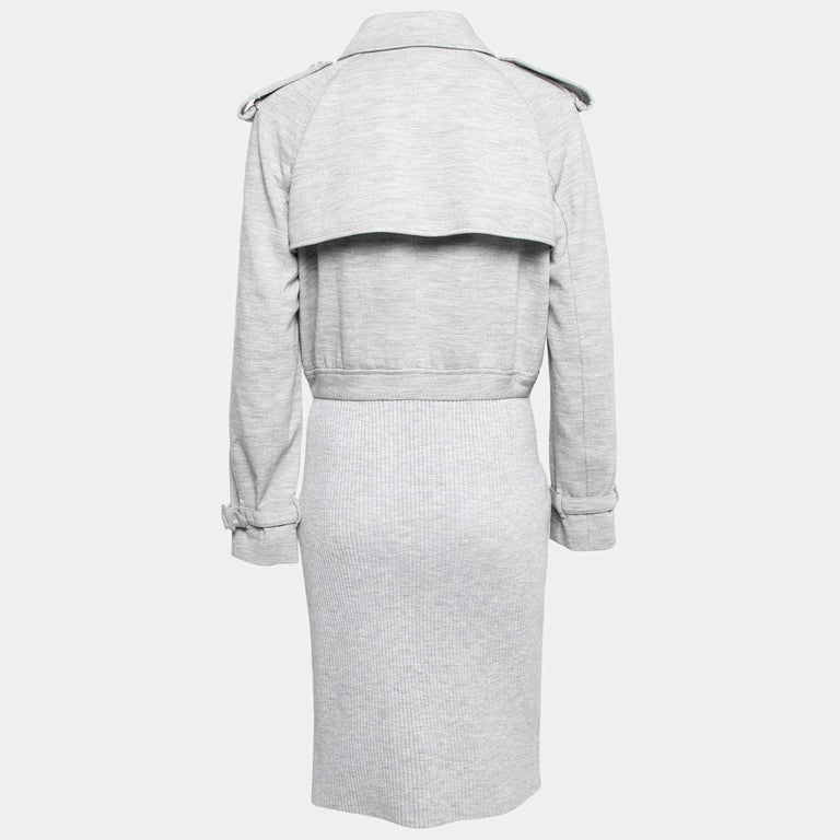 Burberry Grey Wool Rib Knit Double Breasted Zip Front Coat S For Sale ...