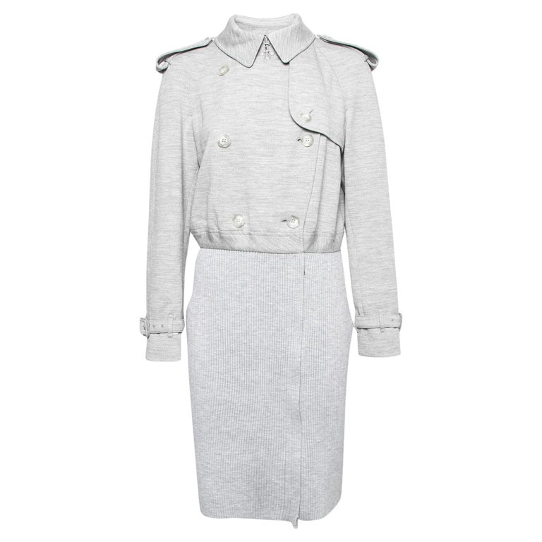 Burberry Grey Wool Rib Knit Double Breasted Zip Front Coat S For Sale ...