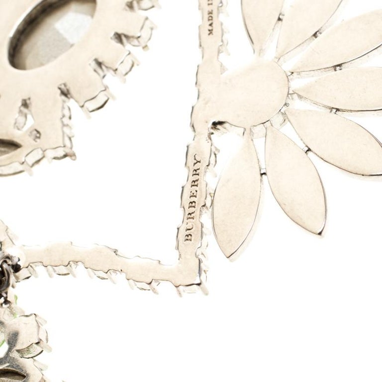 Burberry Half Daisy Crystal Silver Tone Clip-on Asymmetric Stud Drop ...