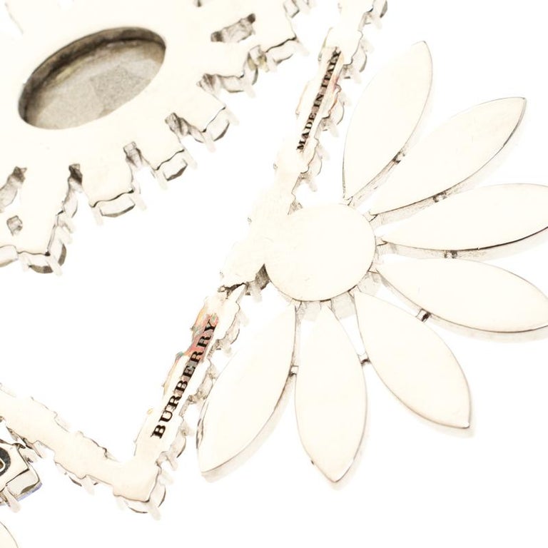 Burberry Half Daisy Crystal Silver Tone Clip-on Asymmetric Stud Drop ...