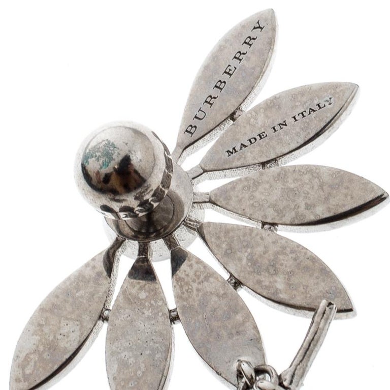 Burberry Half Daisy Crystal Silver Tone Clip-on Asymmetric Stud Drop ...