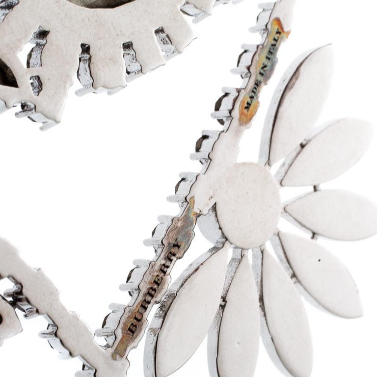 Burberry Half Daisy Crystal Silver Tone Clip-on Asymmetric Stud Drop ...