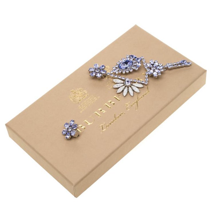 Burberry Half Daisy Crystal Silver Tone Clip-on Asymmetric Stud Drop ...