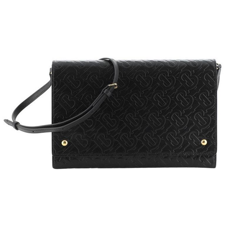 Burberry Hazelmere Wallet on Strap Monogram Embossed Leather at 1stDibs