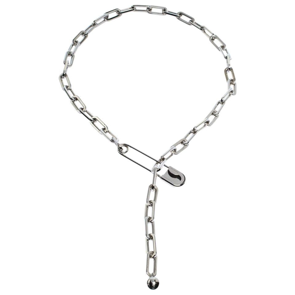 Burberry Kilt Pin Silver Tone Chain Link Long Necklace at 1stDibs ...