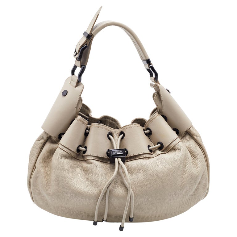 Burberry Light Beige Leather Drawstring Warrior Hobo For Sale at 1stDibs