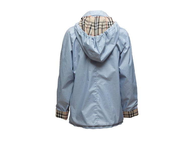 Burberry Light Blue Nylon Hooded Jacket For Sale at 1stDibs