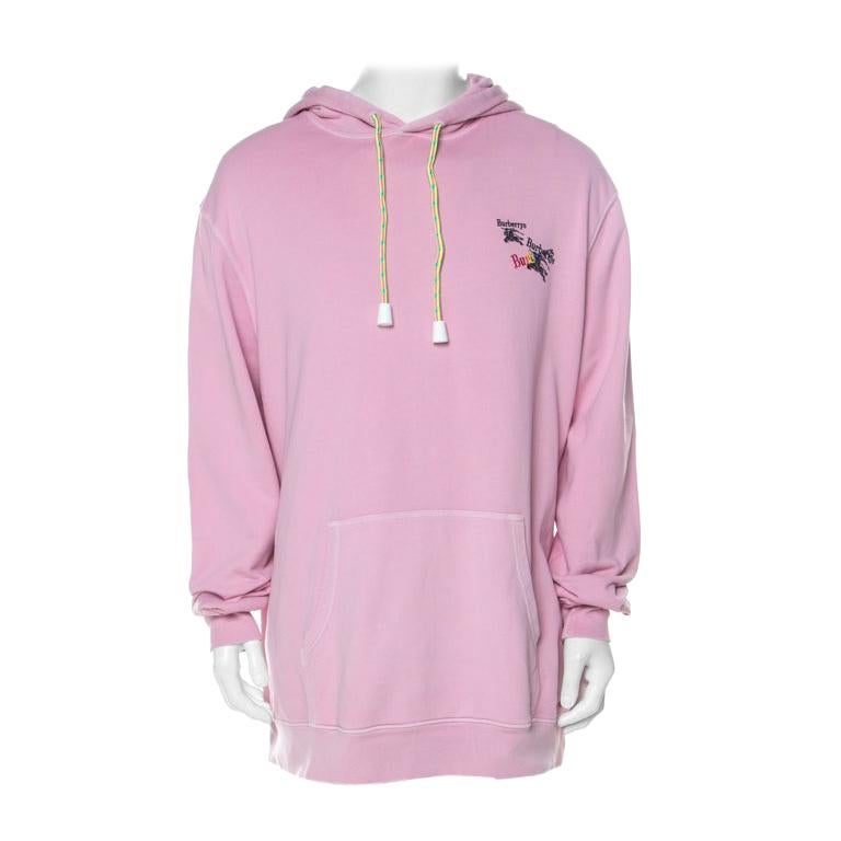 Burberry Light Pink Cotton Equestrian Logo Neon Drawstring Detail ...