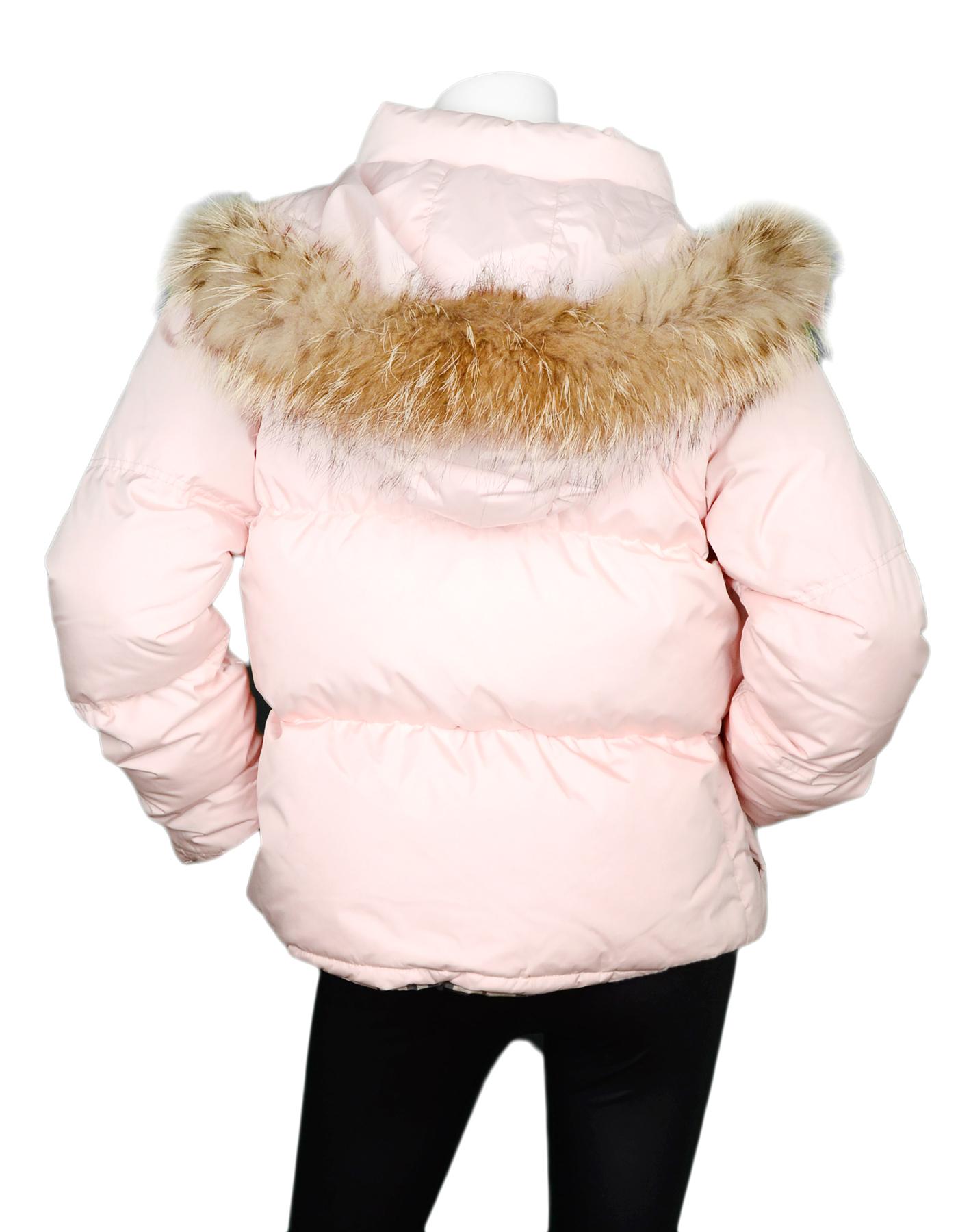 Burberry Light Pink Puffer Coat W/ Removable Fur Trim Hood and Sleeves ...