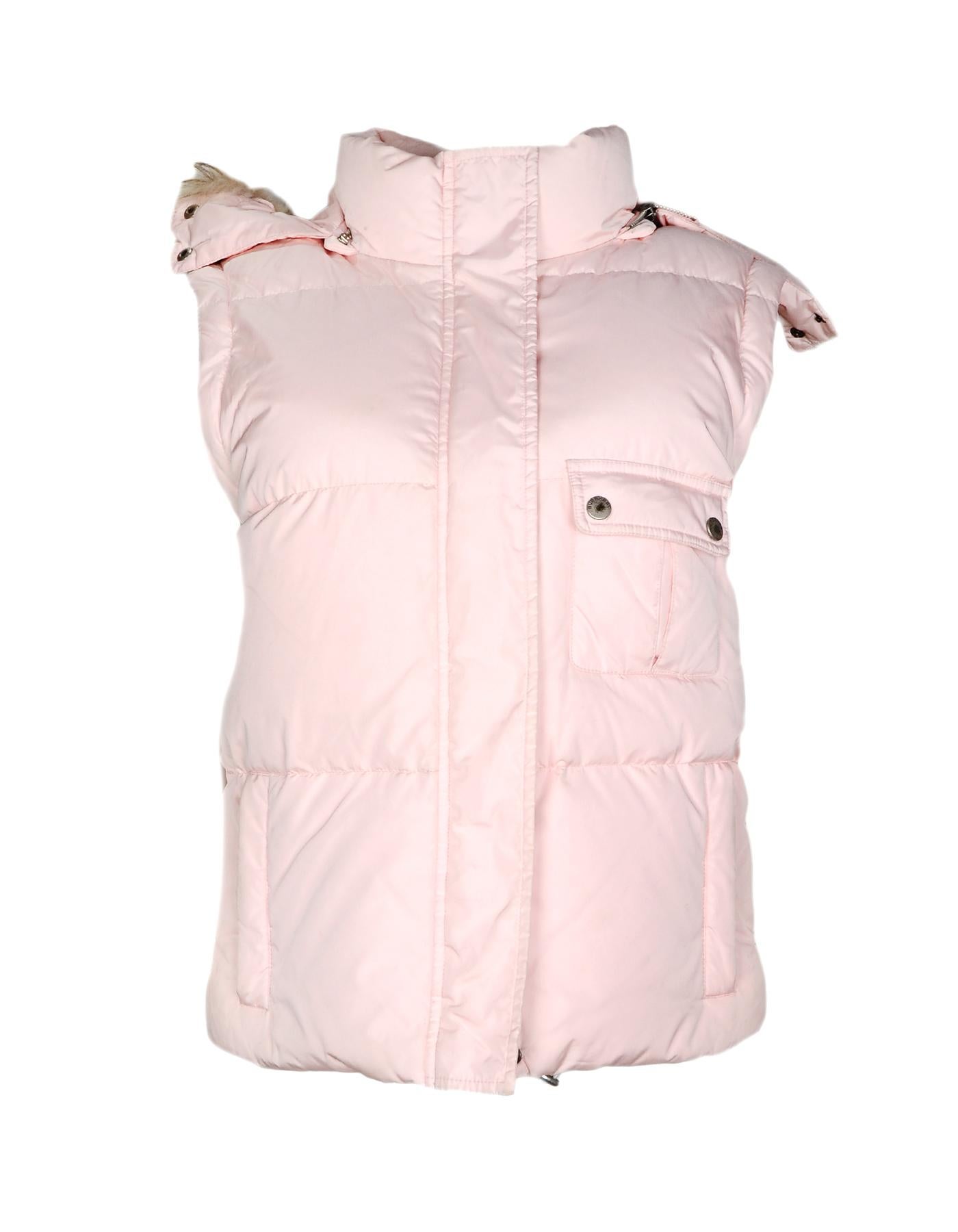 Burberry Light Pink Puffer Coat W/ Removable Fur Trim Hood and Sleeves ...