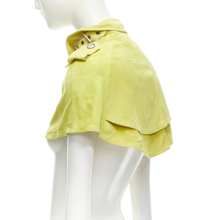 BURBERRY lime yellow suede leather cropped double breasted capelet IT38 ...