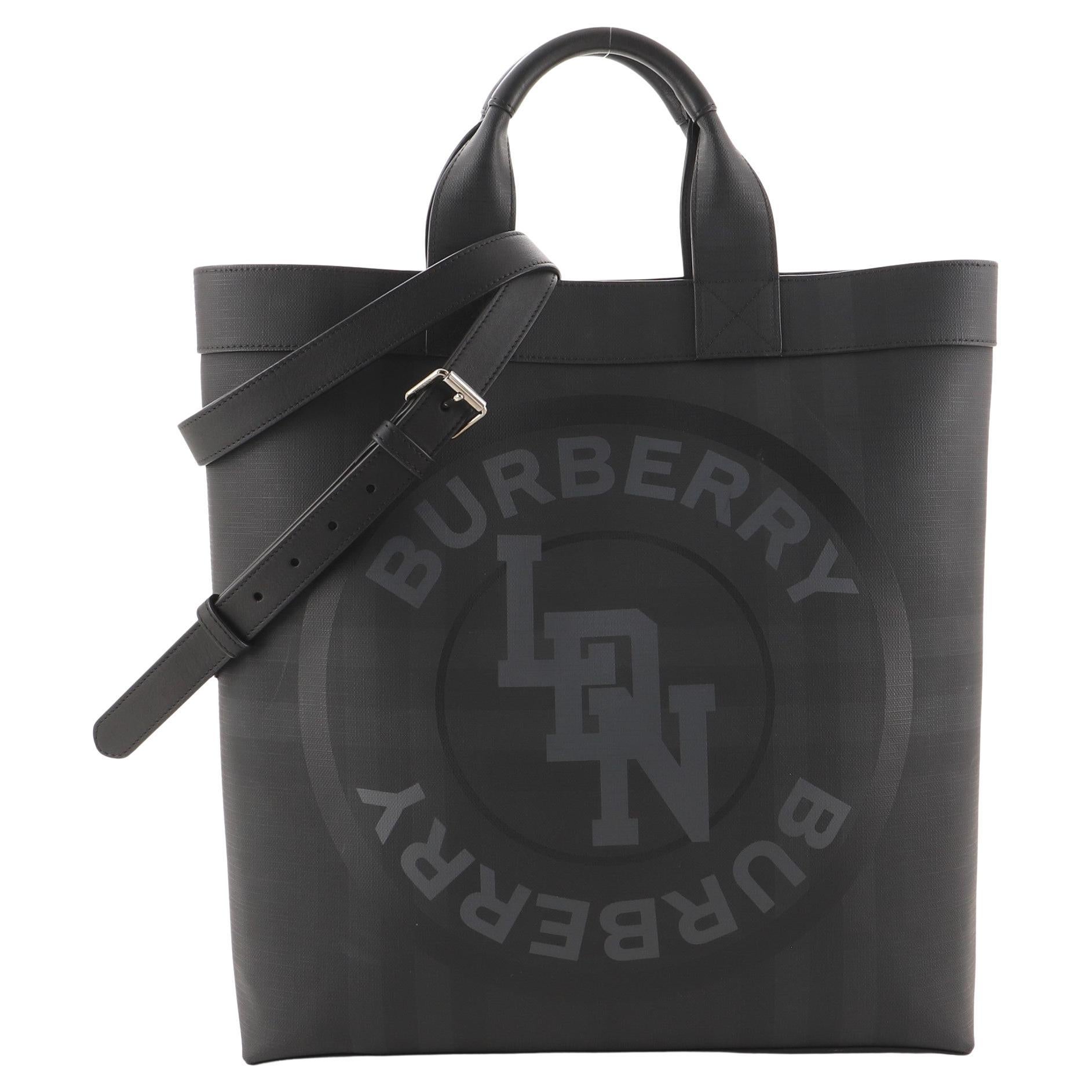 Burberry Logo Graphic Convertible Tote London Check Coated Canvas Large ...