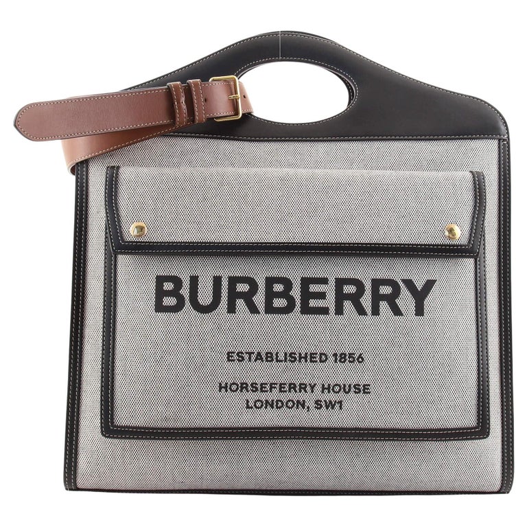Burberry Logo Pocket Tote Canvas with Leather Large For Sale at 1stDibs