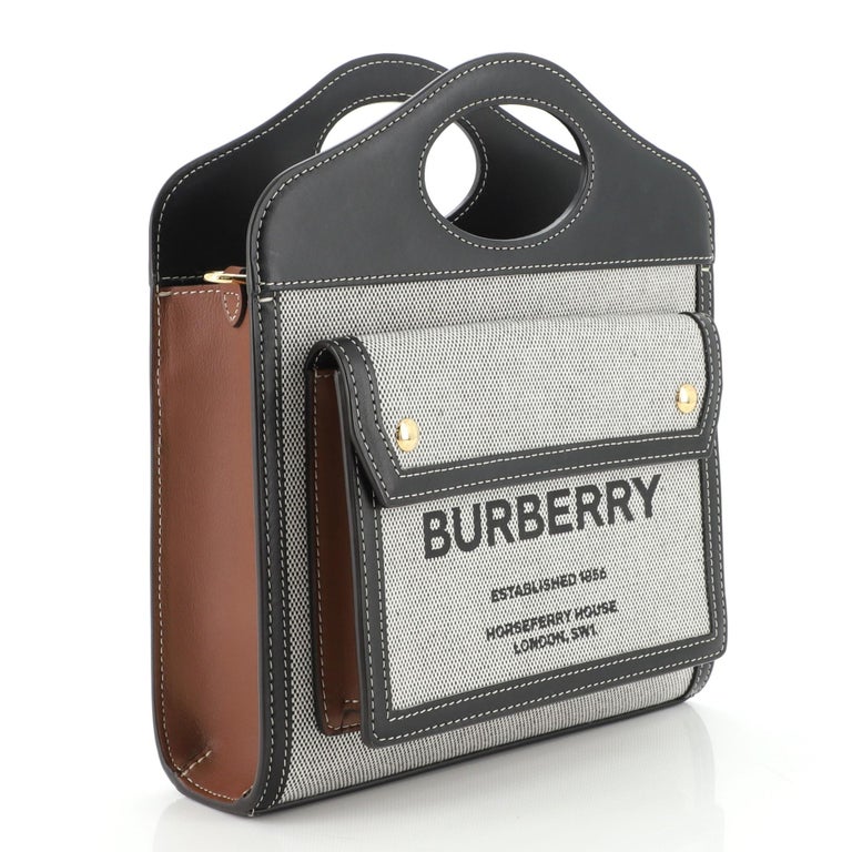 Burberry Logo Pocket Tote Canvas with Leather Mini at 1stDibs