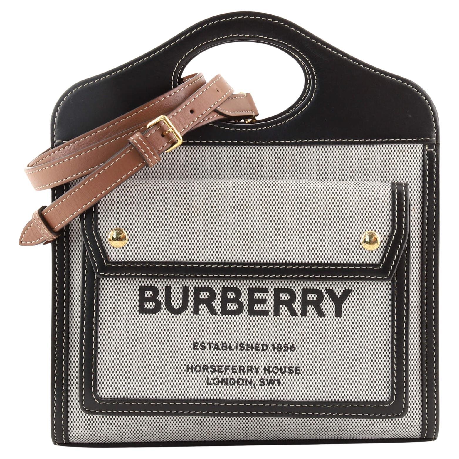 Burberry Pocket Tote Check Cashmere with Leather Mini For Sale at 1stDibs