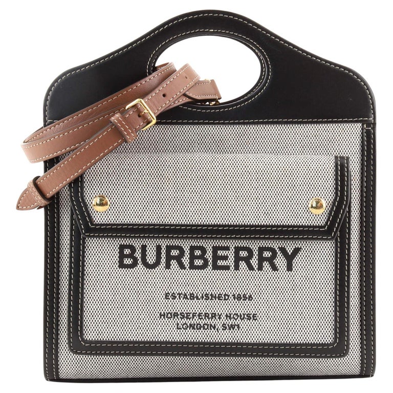 Burberry Logo Pocket Tote Canvas with Leather Mini For Sale at 1stDibs