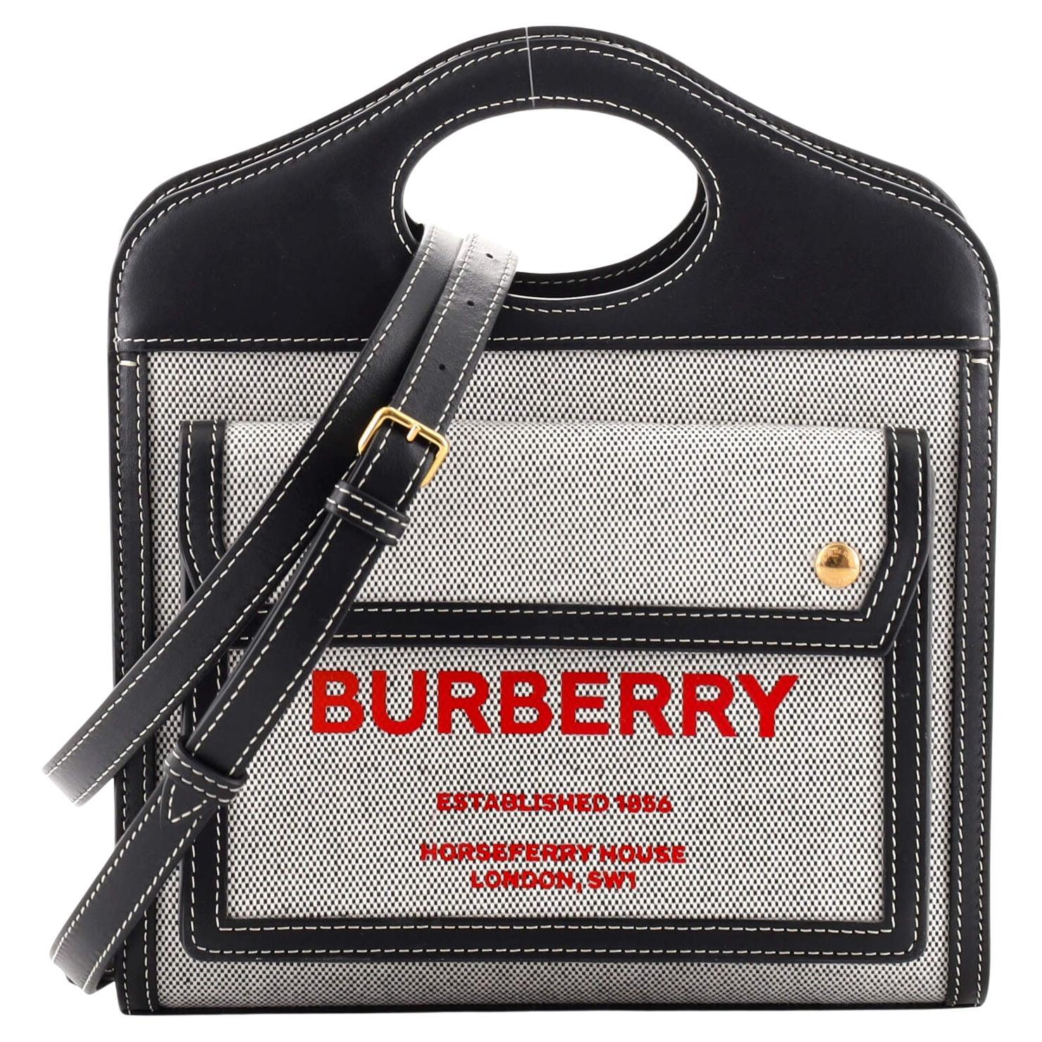 Burberry Logo Pocket Tote Canvas with Leather Mini For Sale at 1stDibs