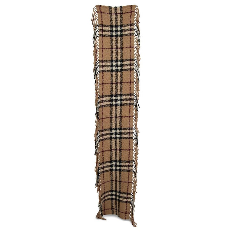 BURBERRY LONDON beige cashmere HAPPY DOUBLE FRINGE TARTAN CHECK Muffler ...