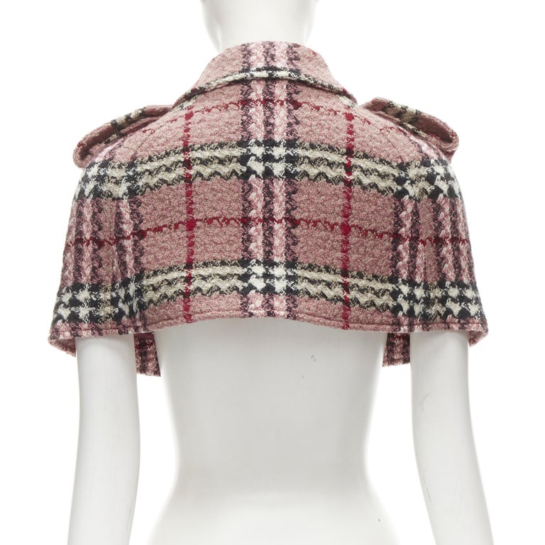 BURBERRY LONDON House Check pink wool boucle cropped capelet trench UK6 ...