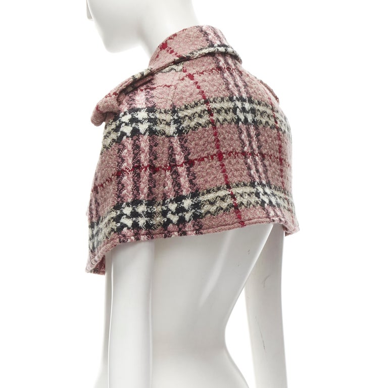 BURBERRY LONDON House Check pink wool boucle cropped capelet trench UK6 ...