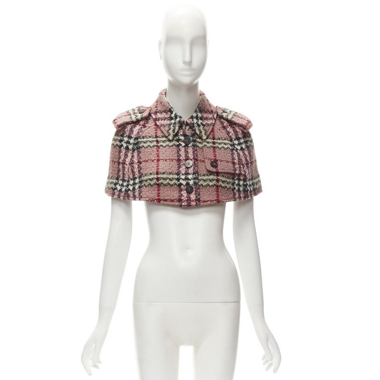 BURBERRY LONDON House Check pink wool boucle cropped capelet trench UK6 ...