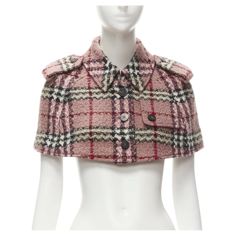 BURBERRY LONDON House Check pink wool boucle cropped capelet trench UK6 ...