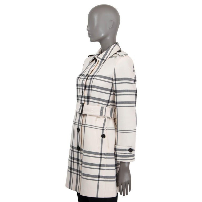 BURBERRY LONDON white grey wool TARTAN CHECK Coat Jacket 6 XS For Sale ...