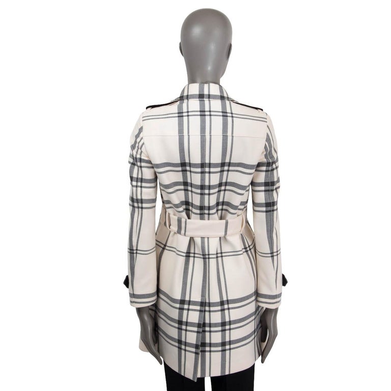 BURBERRY LONDON white grey wool TARTAN CHECK Coat Jacket 6 XS For Sale ...