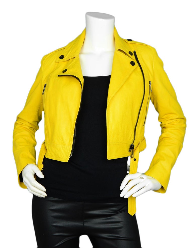 Burberry London Yellow Leather Moto Jacket w Black Zippers sz 2 For ...