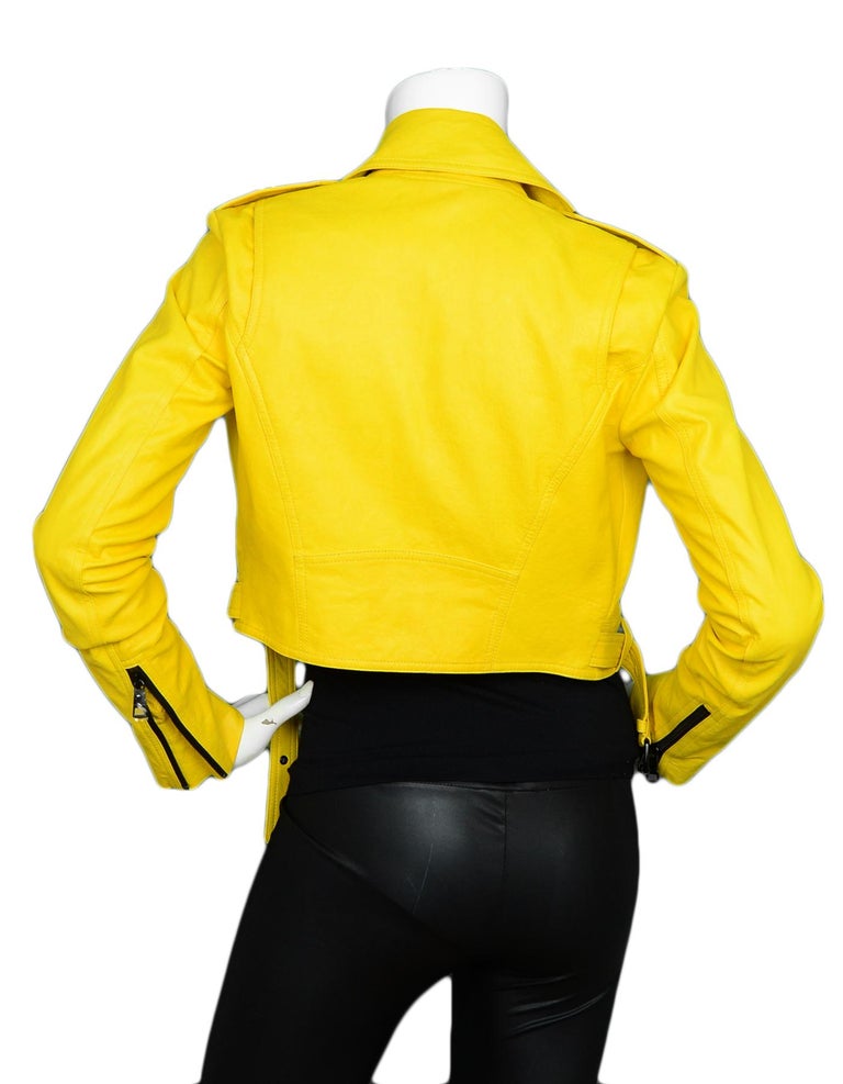 Burberry London Yellow Leather Moto Jacket w Black Zippers sz 2 For ...