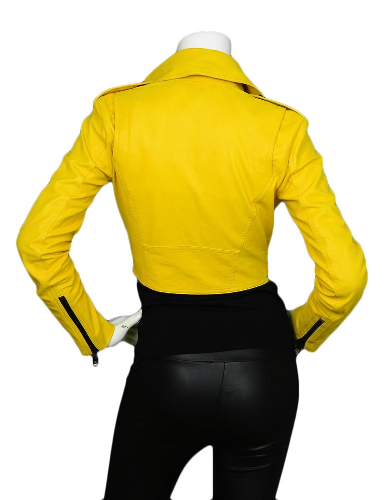 Burberry London Yellow Leather Moto Jacket with Black Zippers sz 2 For ...