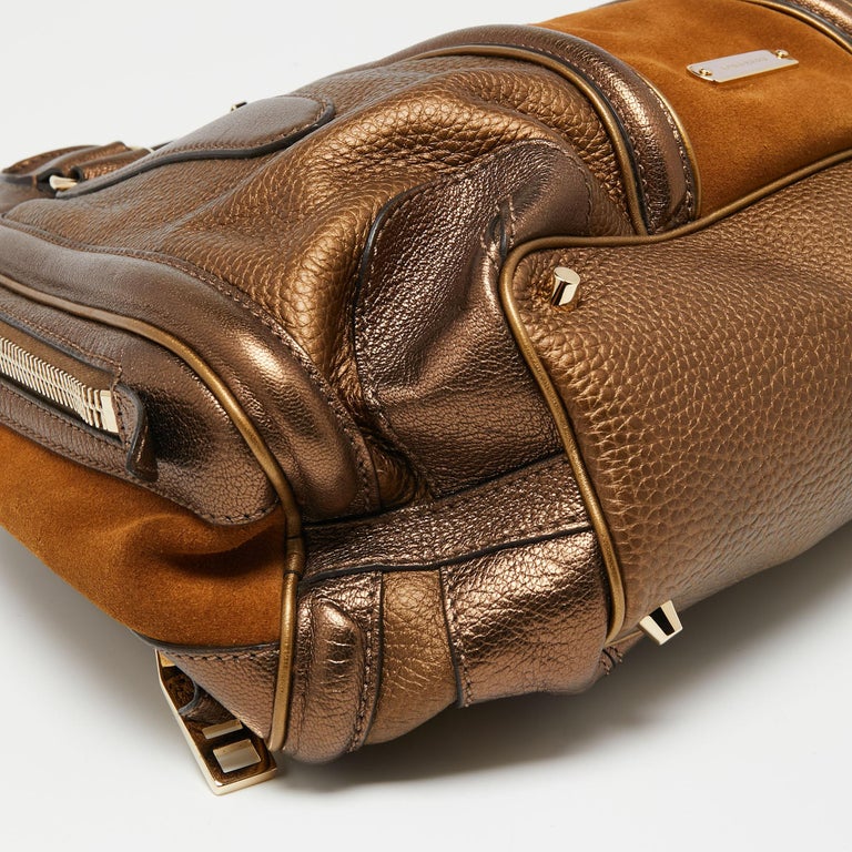 Burberry Metallic Bronze Leather And Suede Satchel For Sale at 1stDibs
