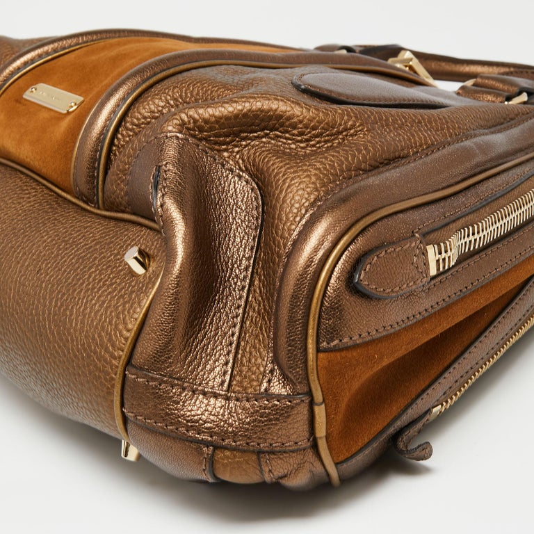 Burberry Metallic Bronze Leather And Suede Satchel For Sale at 1stDibs