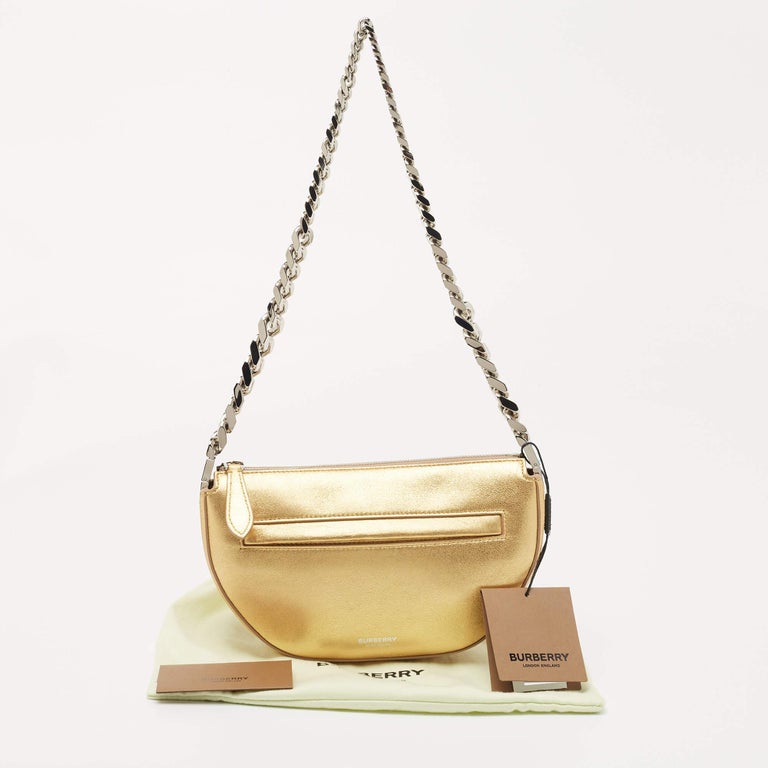 Burberry Metallic Gold Leather Mini Olympia Zip Chain Bag For Sale at ...
